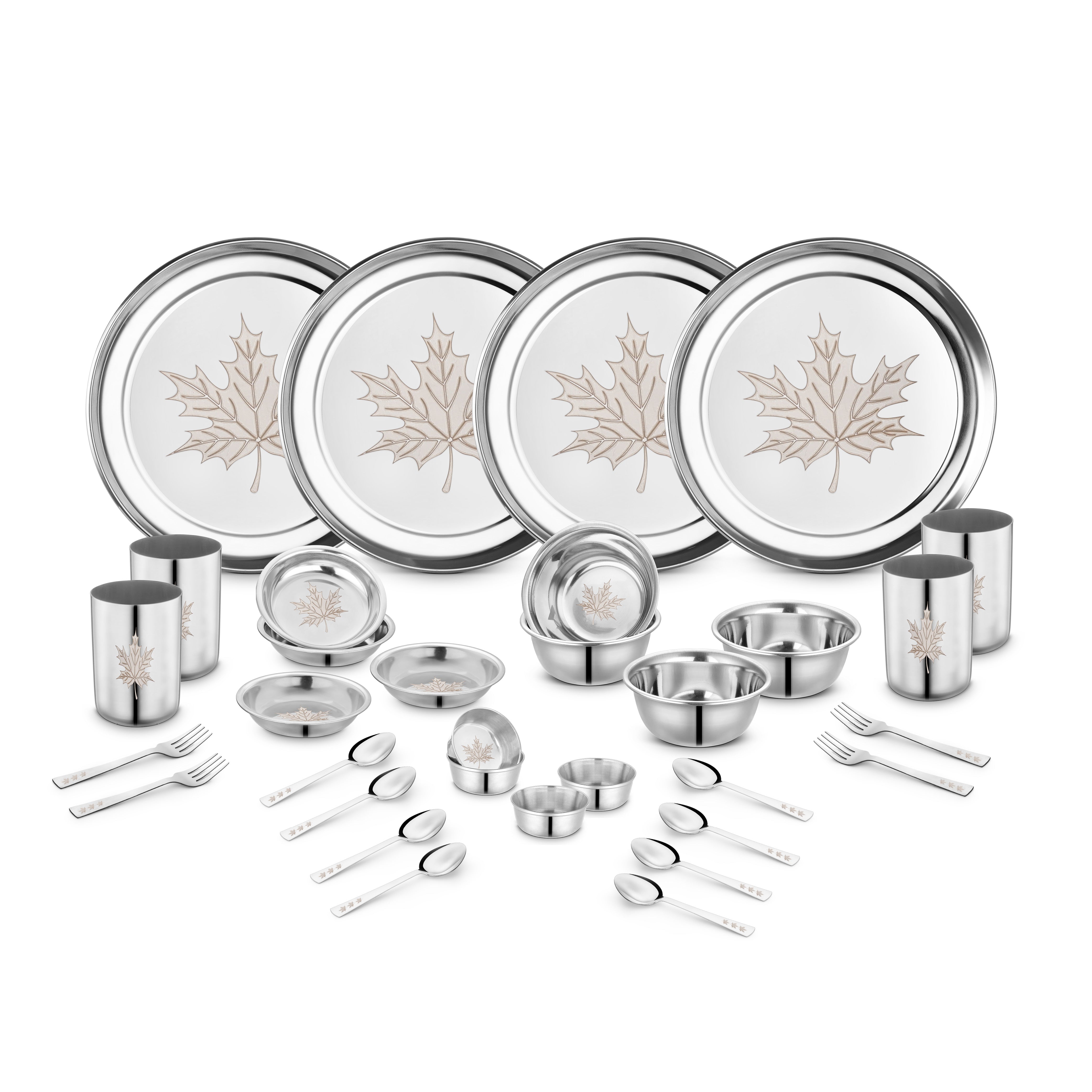 Stainless Steel 32 Piece Maple Dinner Set – Classic Essential India