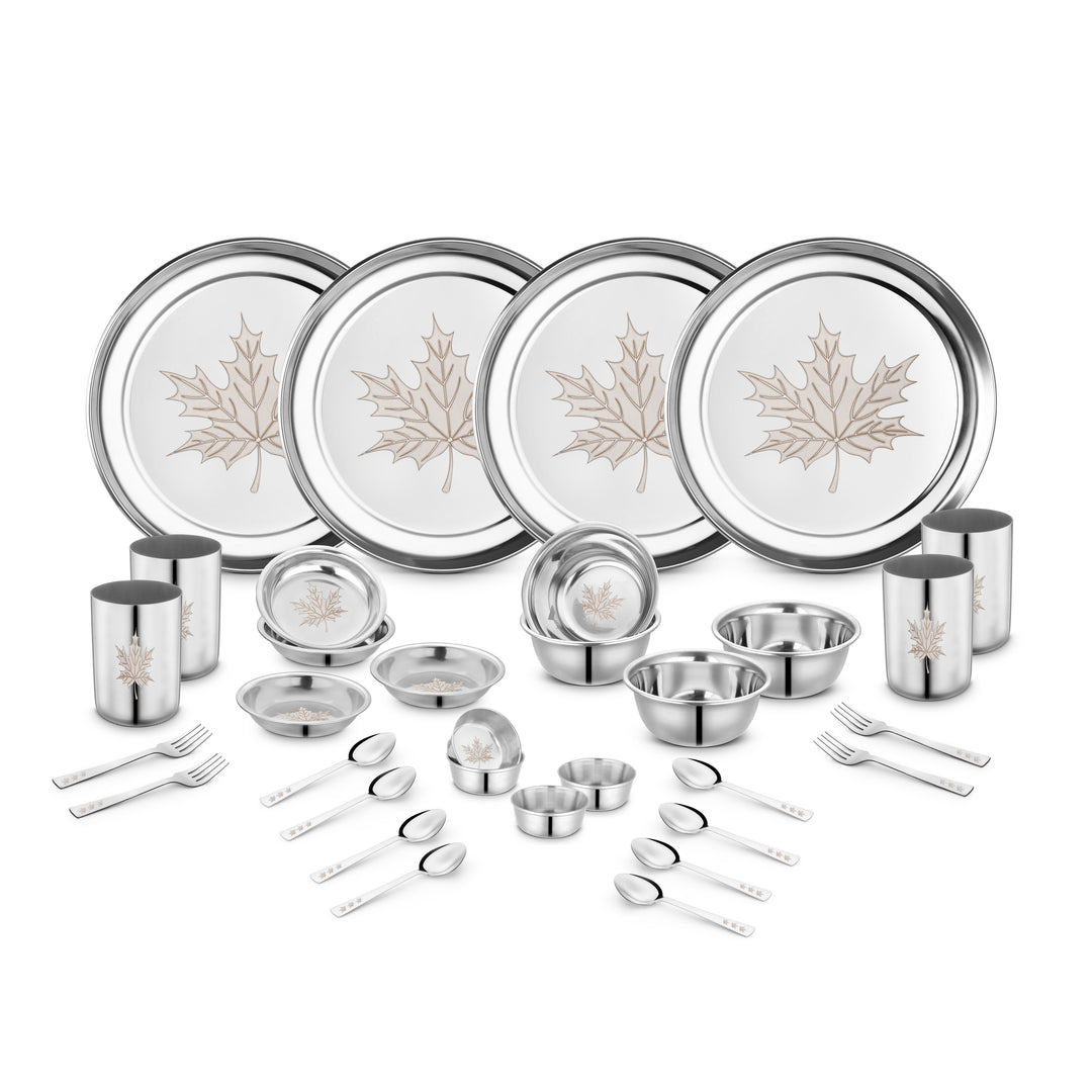 Stainless Steel 32 Piece Maple Dinner Set – Classic Essential India