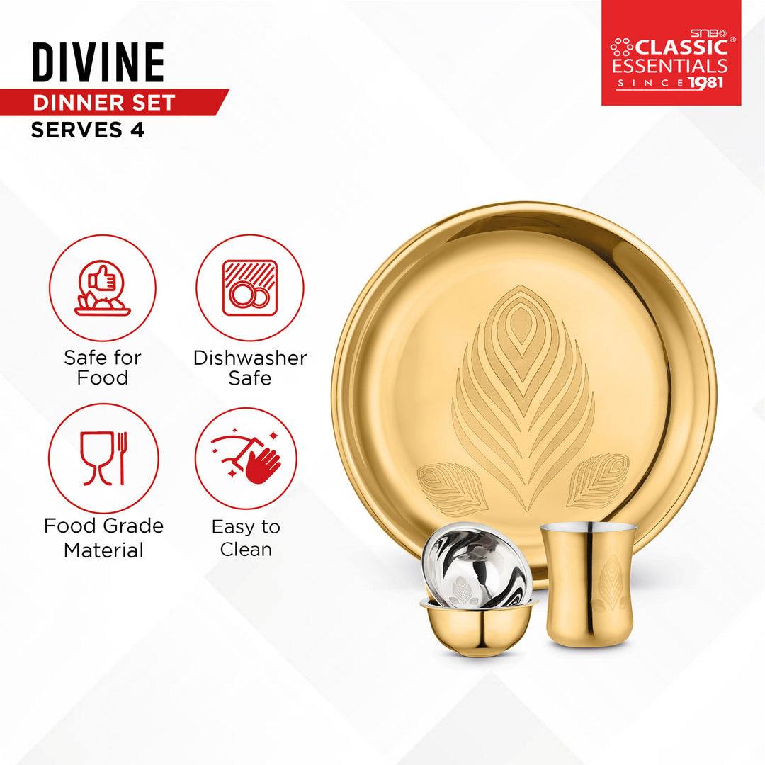 Classic Essentials Stainless Steel Divine Dinner Set with High Grade P ...